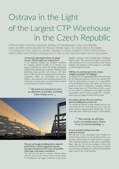 Ostrava in the Light of the Largest CTP Warehouse in the Czech Republic